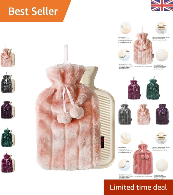 BRITISH STANDARD APPROVED 2L Hot Water Bottle - Soft Faux Fur Pink ...