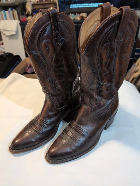*DISTRESSED* DAN POST Western Boots Dark brown Leather Pointed Toe Size ...