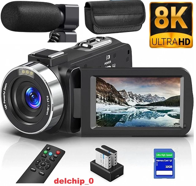 QUICKCLAP 8K BLACK Digital Camcorder 64MP 3” Touch Screen 18x Zoom ...