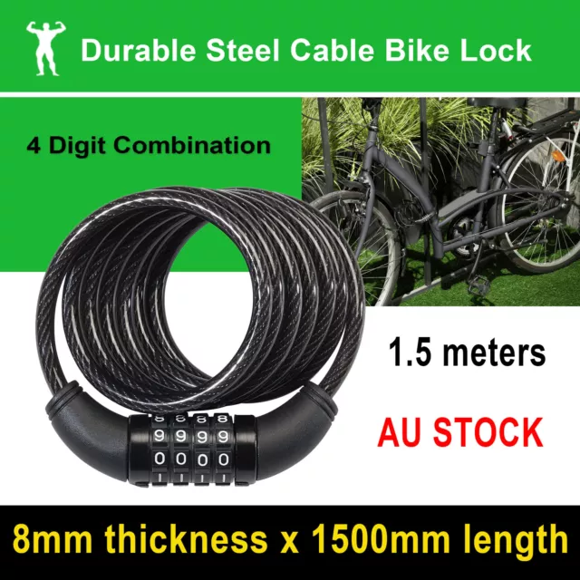 BIKE BICYCLE LOCK 4 Digit Combination Code Steel Cable Security ...