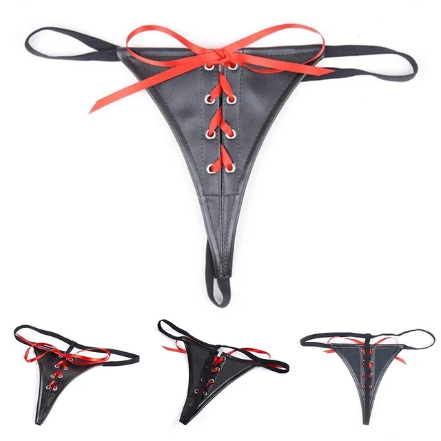 Culotte String Sexy Pour Femmes En Cuir Pu Avec Détail à Lacets Eur 9