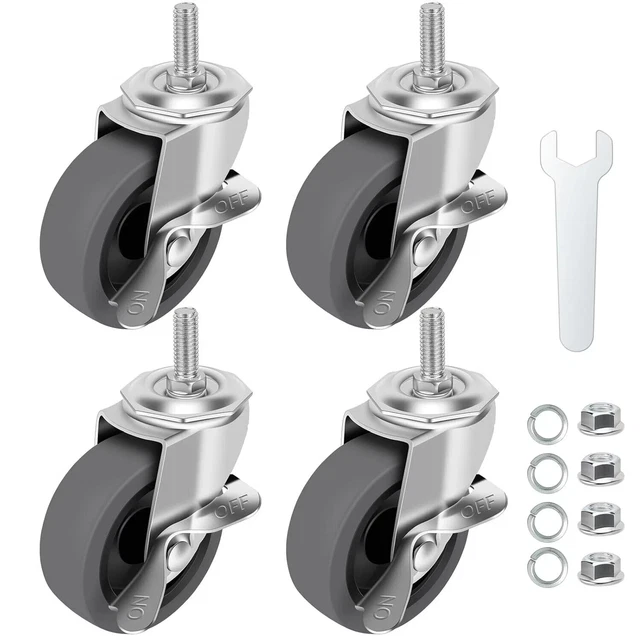 3 INCH CASTER Wheels Threaded Stem Casters Set of 4 Heavy Duty Swivel ...