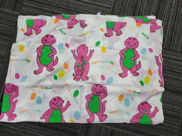 VINTAGE BARNEY THE Dinosaur Crib Bed Flat Sheet 1993 ABC 66x44 Baby ...