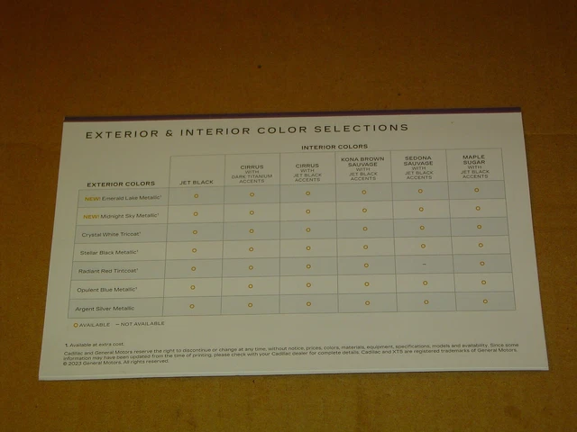 2024 CADILLAC XT5 Factory Color Chip Chart Brochure Mint! £9.53 ...