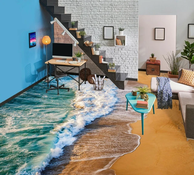 3D BEACH WAVES 14367NA Floor WallPaper Murals Wall Print 5D AJ ...