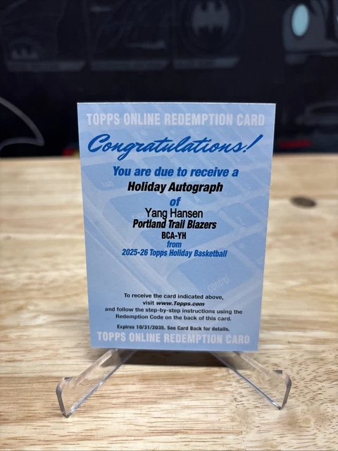 2025-26 TOPPS HOLIDAY Basketball Yang Hansen Autograph Redemption $191. ...
