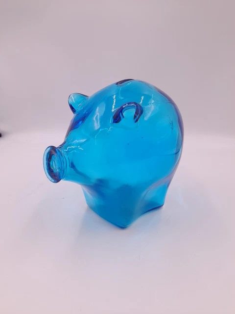 VINTAGE 1960S CASCADE England Art Glass Piggy Bank Money Box Turquoise ...