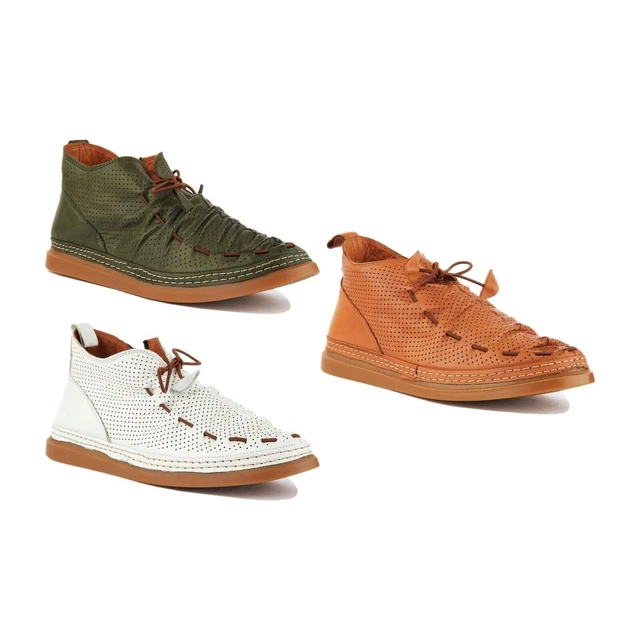 JUSTIN REECE ENGLAND Lia Femmes Cuir Perforé Coffre en Blanc Taille UK ...