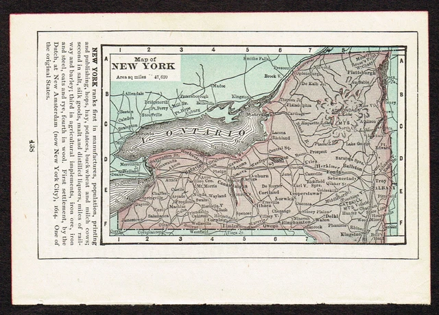 SMALL ANTIQUE US State Mini Map of New York 1800s £21.85 - PicClick UK