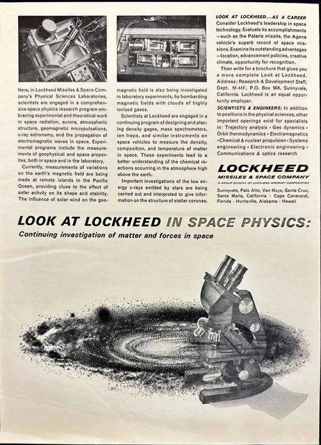 LOCKHEED MISSILES & Space Physics Focus in Space Print Ad 1963 £14.96 ...