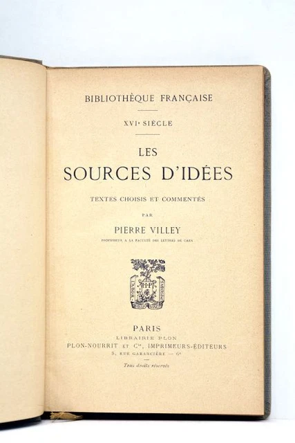 LIVRE ANCIEN BIBLIOTHEQUE Française Xvie Siecle Sources Idees 1912 EUR ...
