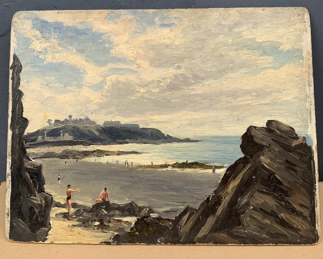 TABLEAU ANCIEN HUILE Paysage Plage Marine Bord de Mer Personnages Fin XIXe EUR 25,50 - PicClick FR