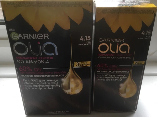 2 X GARNIER Olia permanent hair dye 4.15 Iced Chocolate . Two Boxes £7. ...