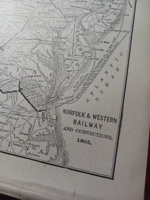 1905 DATED RAILROAD Train Route Map NORFOLK & WESTERN RAILWAY ...