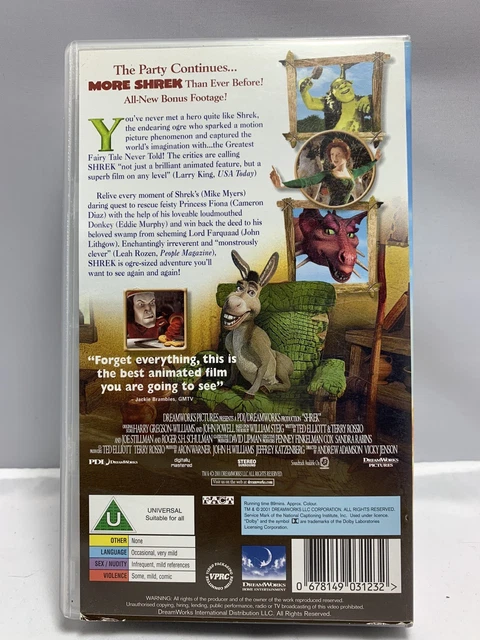 ORIGINAL SHREK MOVIE VHS Video & Bonus Footage 2001 £3.99 - PicClick UK