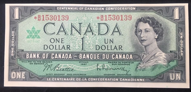 1967, CANADA 1 Dollar Bill, * REPLACEMENT NOTE, B/M 1530139, Beattie ...