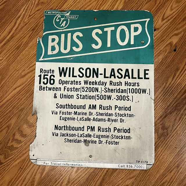 1950S/1960S GREEN CTA Chicago Transit Authority Bus Stop Signe Wilson ...