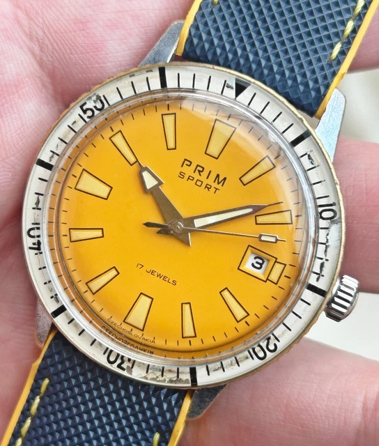 PRIM SPORT 1 Retro Mens Mechanical Watch With Rare Yellow Dial From ...