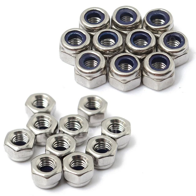 100 PCS/SET M3 Stainless Steel Screw Lock Nylon Hex Nut Insert Locking ...