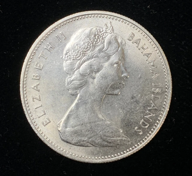 1966 BAHAMAS ONE Dollar Queen Elizabeth II Silver Coin (314-11) $34.99 ...