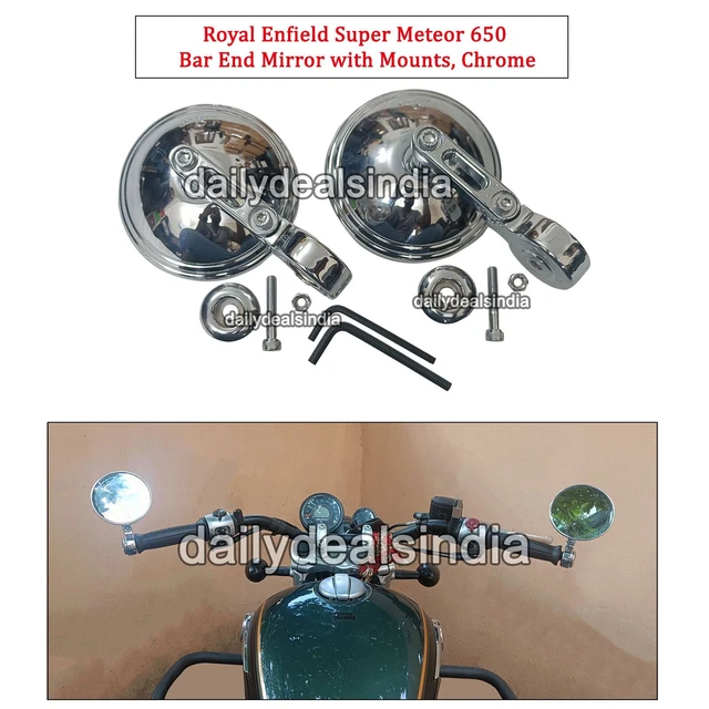 ROYAL ENFIELD SUPER Meteor 650 Bar End Rear View Mirror Pair, Chrome £ ...