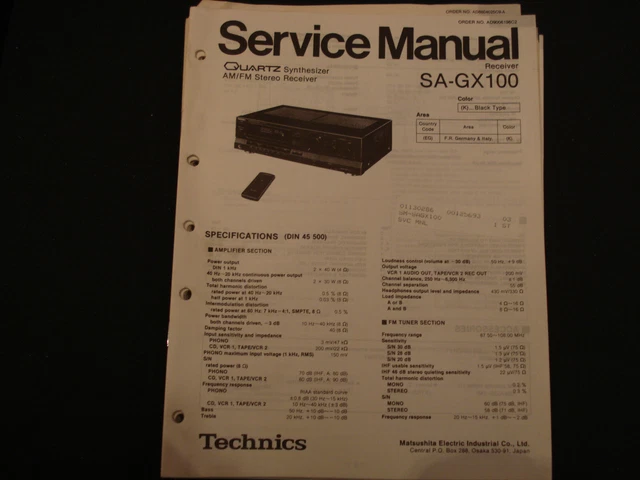 ORIGINAL SERVICE MANUAL Schaltplan Technics SA-GX100 EUR 12,50 - PicClick DE