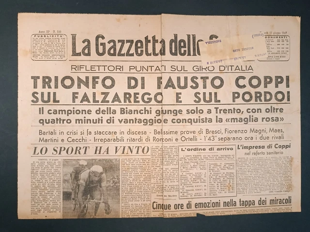 PAGINA RIVISTA LA Gazzetta dello Sport n. 140 (1947) Fausto Coppi EUR 8 ...