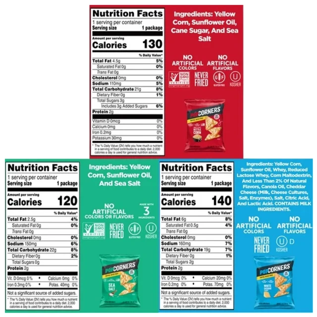 POPCORNERS SNACKS, 3 Flavor Variety Pack Chips Gluten Free, 1 oz (Pack ...