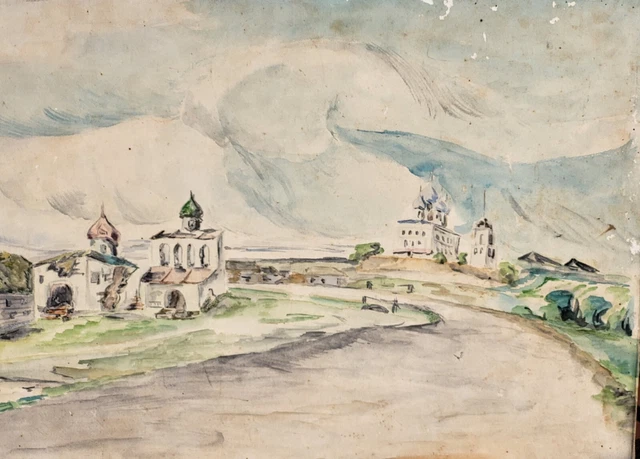 TABLEAU AQUARELLE SIGNÉ SEIDEL Paysage Vue de Village. Peinture sur ...