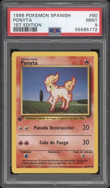 1999 POKEMON SPANISH 1st Edition Base Set Ponyta 60/102 PSA 9 MINT EUR ...
