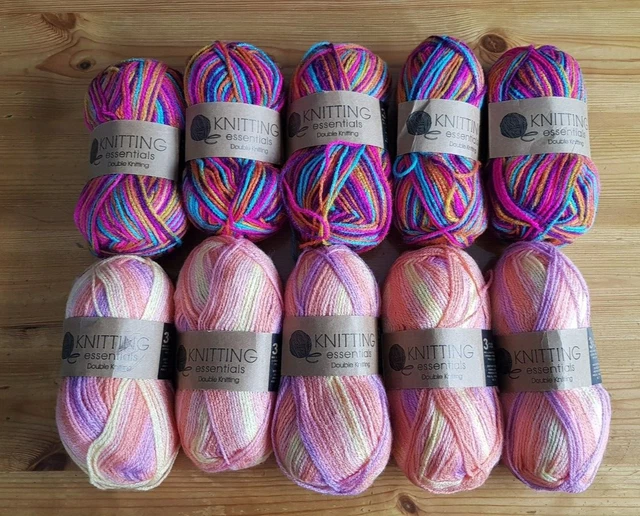 KNITTING ESSENTIALS YARN Wool Acrylic 10x50g Bright & Pastel Crochet £ ...