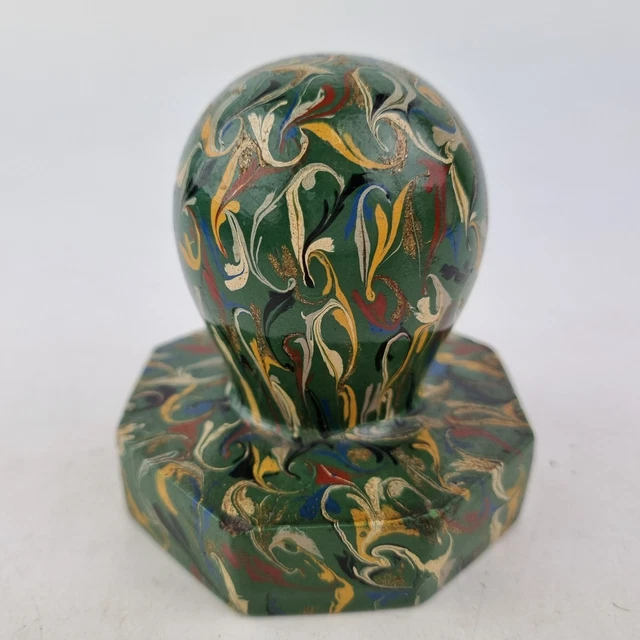 UNUSUAL VINTAGE HAND Painted Wooden? Desk Paperweight With Handle £29. ...
