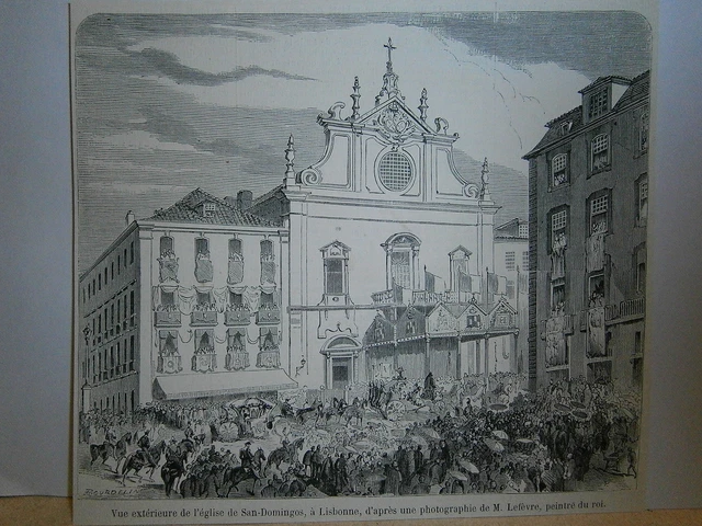 GRAVURE 19° VUE extérieur de l'église Saint domingos à Lisbonne EUR 6,00 - PicClick FR