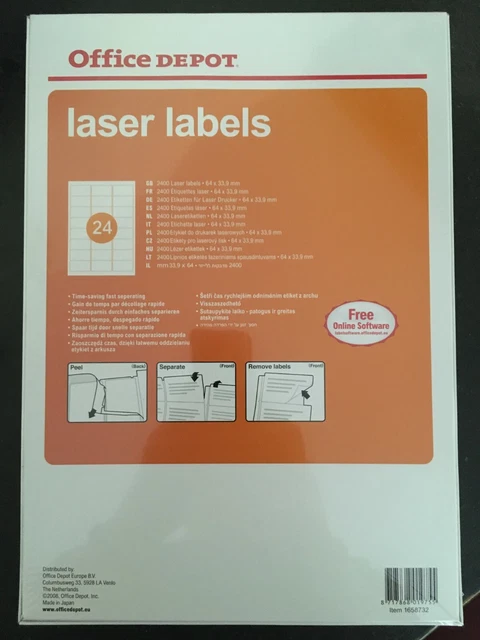 OFFICE DEPOT LASER Labels Self Adhesive 64 x 33.9 mm White 2400 labels ...