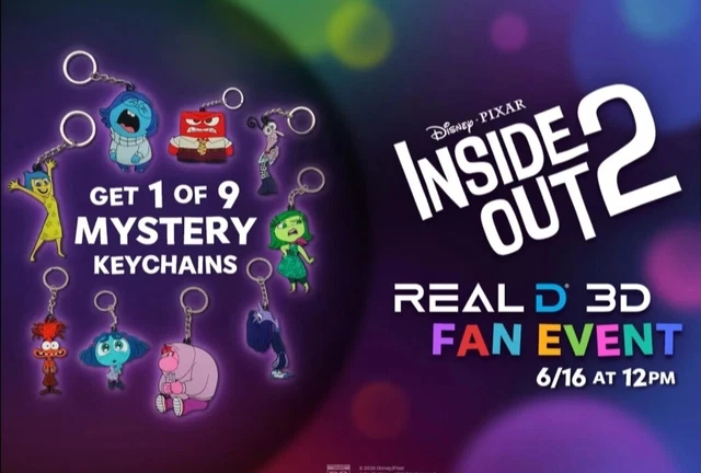 2 DISNEY PIXAR Inside Out 2 Character Mystery Keychains AMC RealD 3D ...