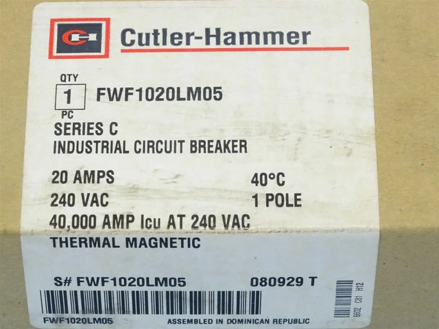 EATON CUTLER-HAMMER FWF1020LM05 Circuit Breaker Series C 20A 240Vac 1 ...