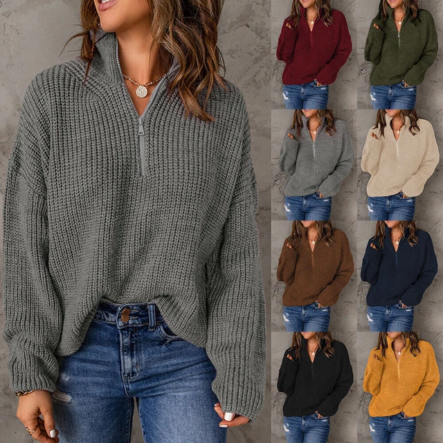 DAMEN LANGARM STRICKPULLOVER Baggy Sweater Rollkragen Pullover Jumper ...