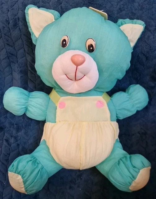 VINTAGE PUFFALUMP STYLE Teddy Bear Soft Toy green yellow 80s 90s £10.00 ...