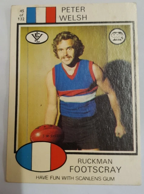 1975 SCANLENS VFL CARD. #45 Peter Welsh Footscray fair condition $9.00 ...