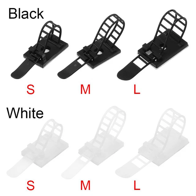 NYLON ADJUSTABLE CABLE Clamp Clips Self Adhesive Wire Cord Holder Ties ...