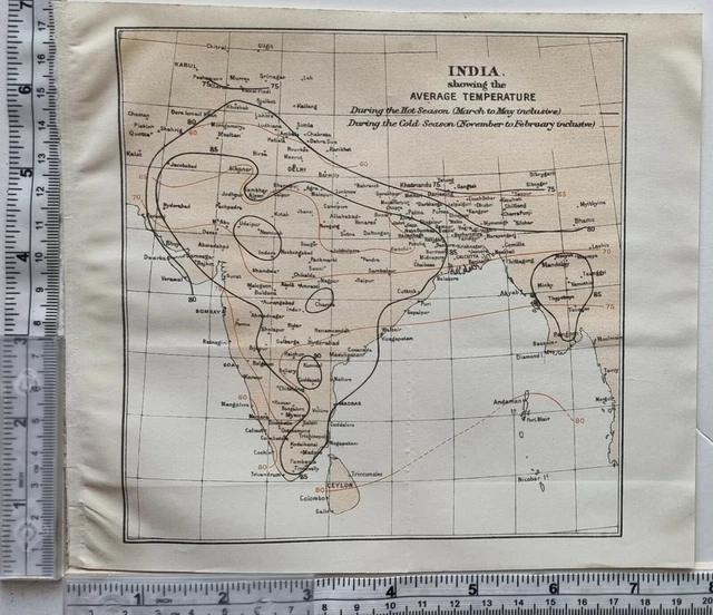 1933 INDIA TOURIST Map India Showing Average Temperature Hot & Cold ...