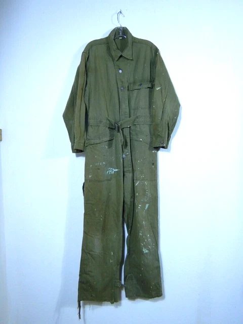 WWII US ARMY HBT Herringbone Twill Coveralls PAINT DISTRESSED Size 38 R ...