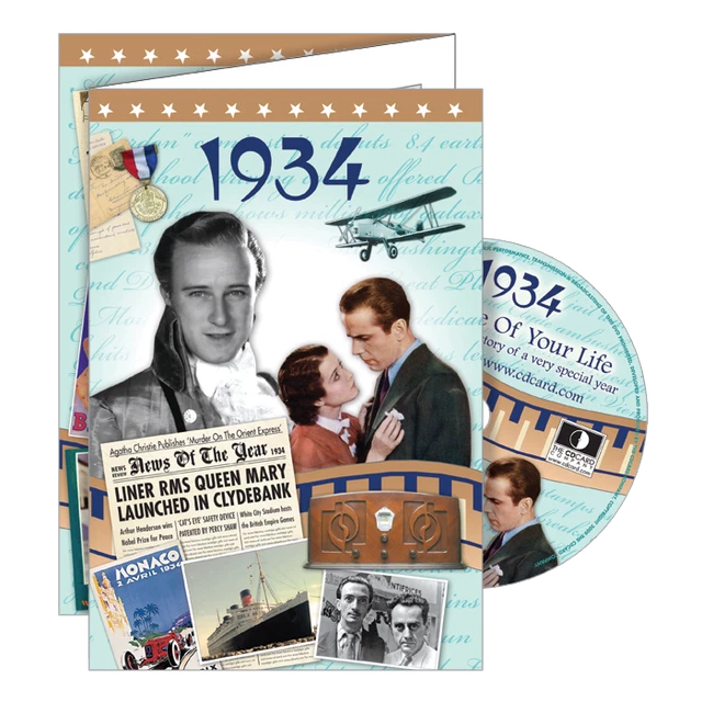 1934 DELUXE BIRTHDAY CARD With DVD Of The Year. 91st Birthday. Greeting ...