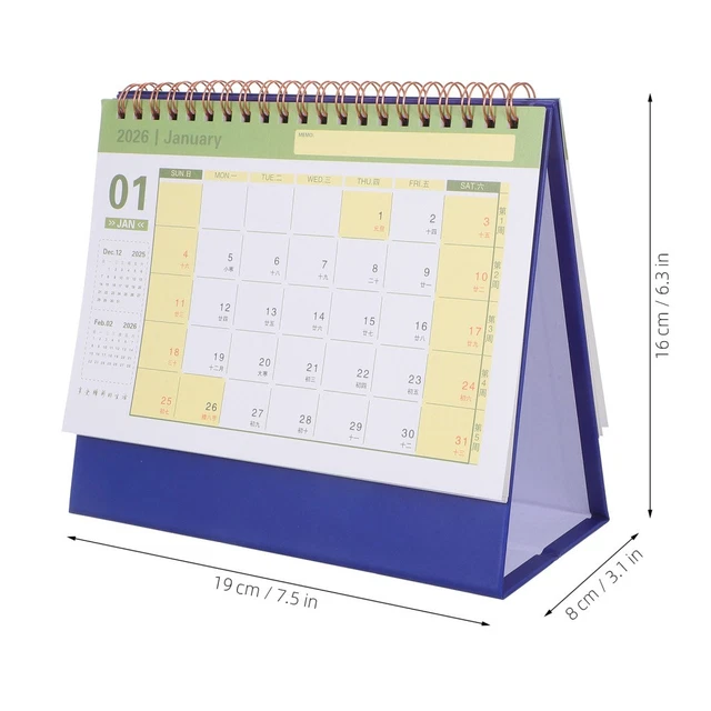 STANDING DESK CALENDAR 2025 -2026 Full Year Table Planner Coil Binding ...