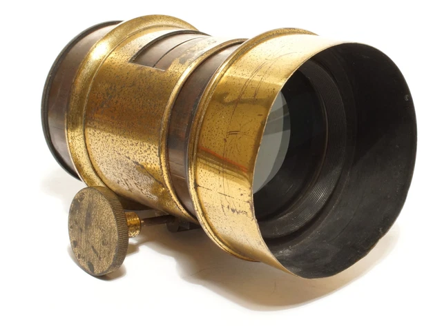 LARGE BRASS WATERHOUSE Stop Petzval Lens - Triple Element -D: 70.77mm ...