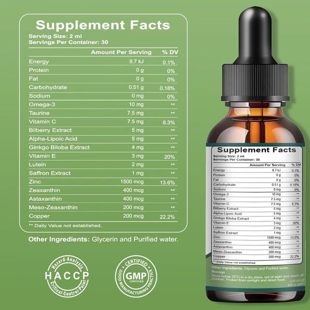 NATURAL EYE LIQUID Drop - Lutein Zeaxanthin Bilberry Zinc Vitamins E ...