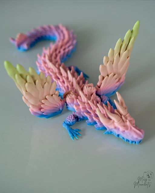 PASTEL BUTTERFLY WINGED Dragon 3D Printed Articulated Figure 42cm ...