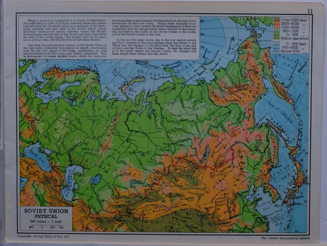 1961 SOVIET MAP Soviet Unon Physical Siberia Turkistan Japan Honshu ...