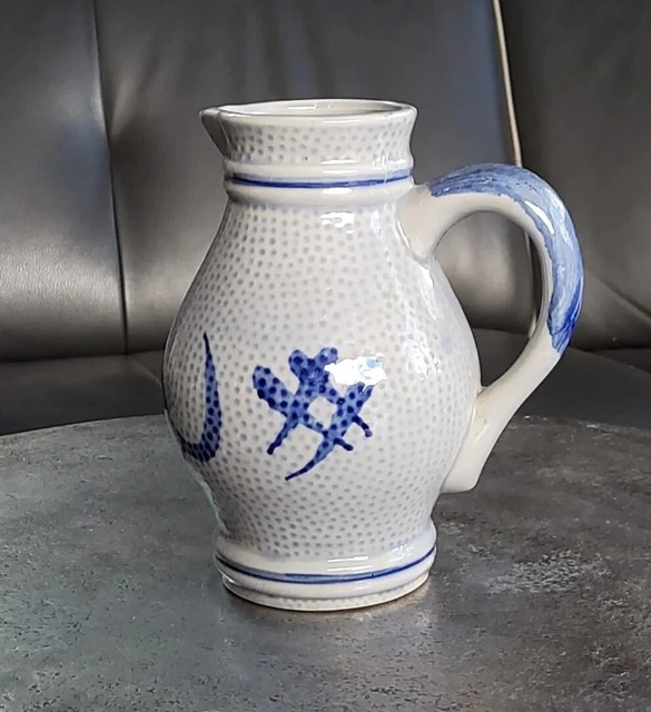 ANCIEN PICHET EN grès d'Alsace peint main Émaillé Motif bleu cobalt EUR 8,50 - PicClick FR