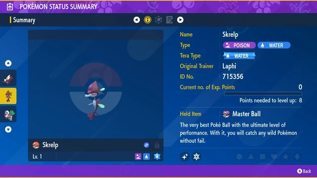 SHINY SKRELP LV. 1 6IV Brave Nature Pokemon Scarlet Violet with Master ...